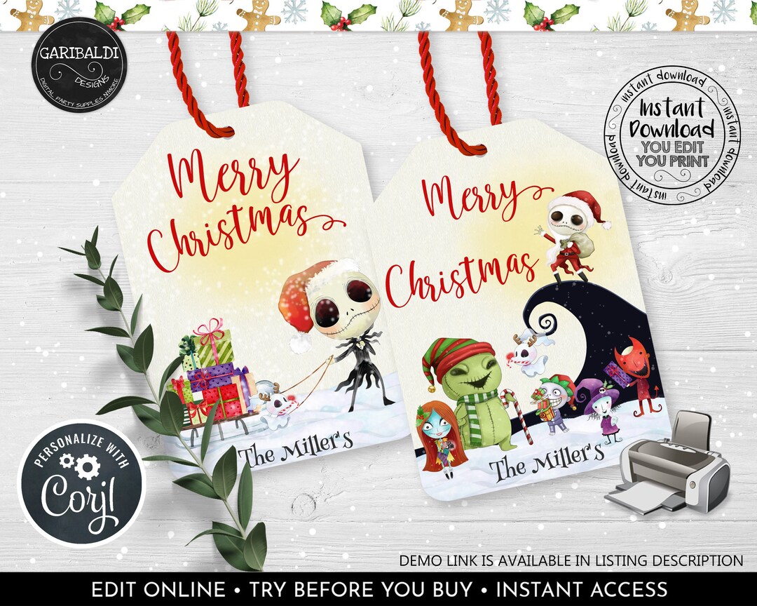 Editable Christmas Tags Nightmare Christmas Tags Printable Merry ...