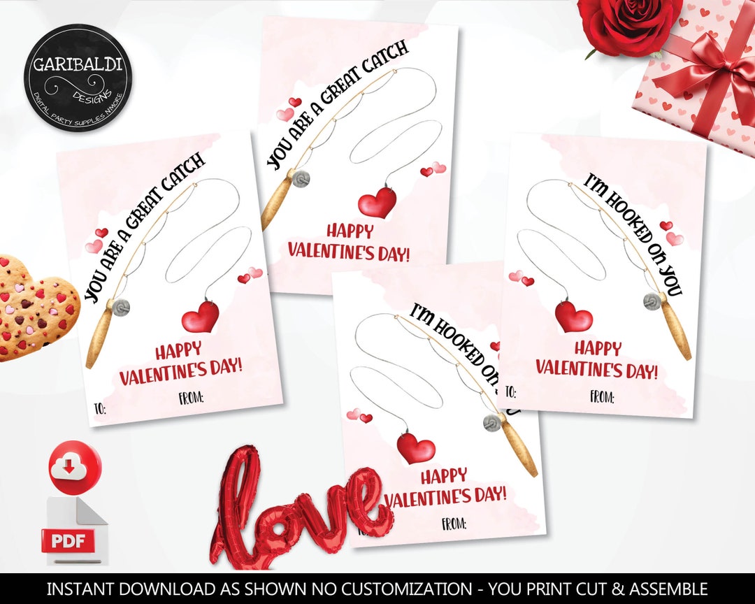 Printable Valentine's Day Cards Fishing Valentine's Day School Teacher ...