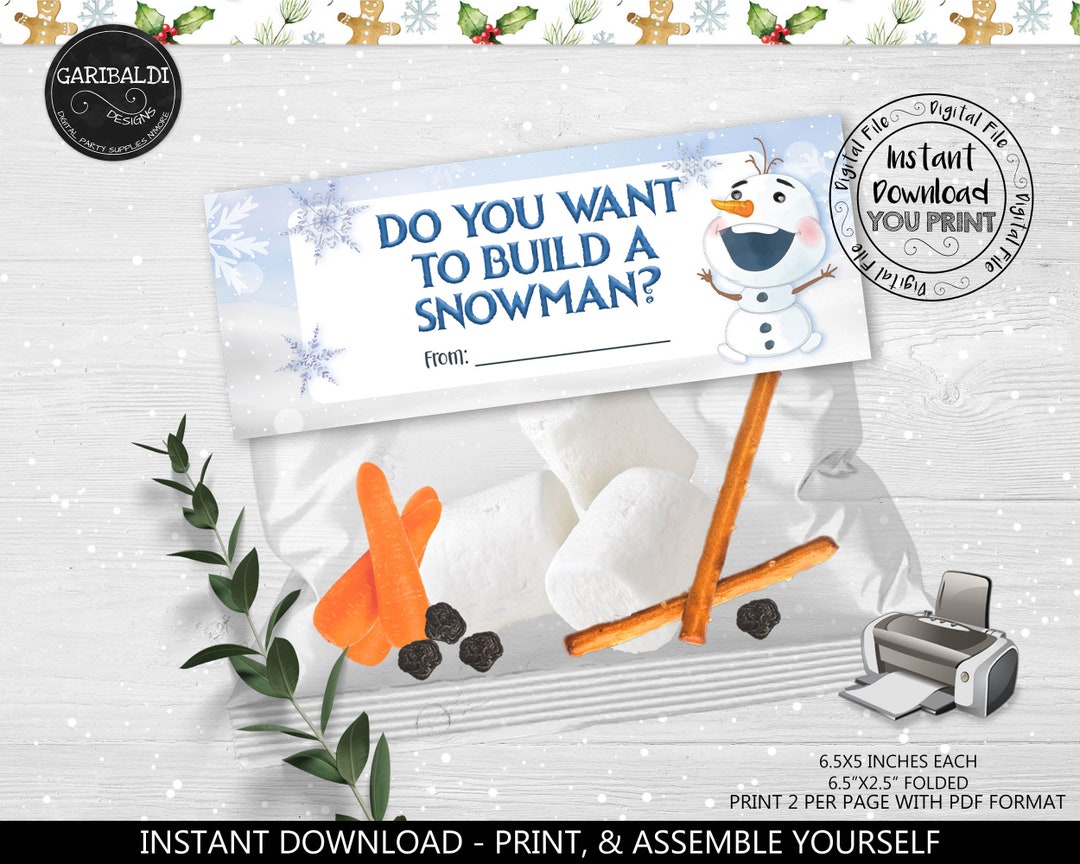 Instant Download Build a Snowman Bag Topper Winter Snowman Cookie Candy ...