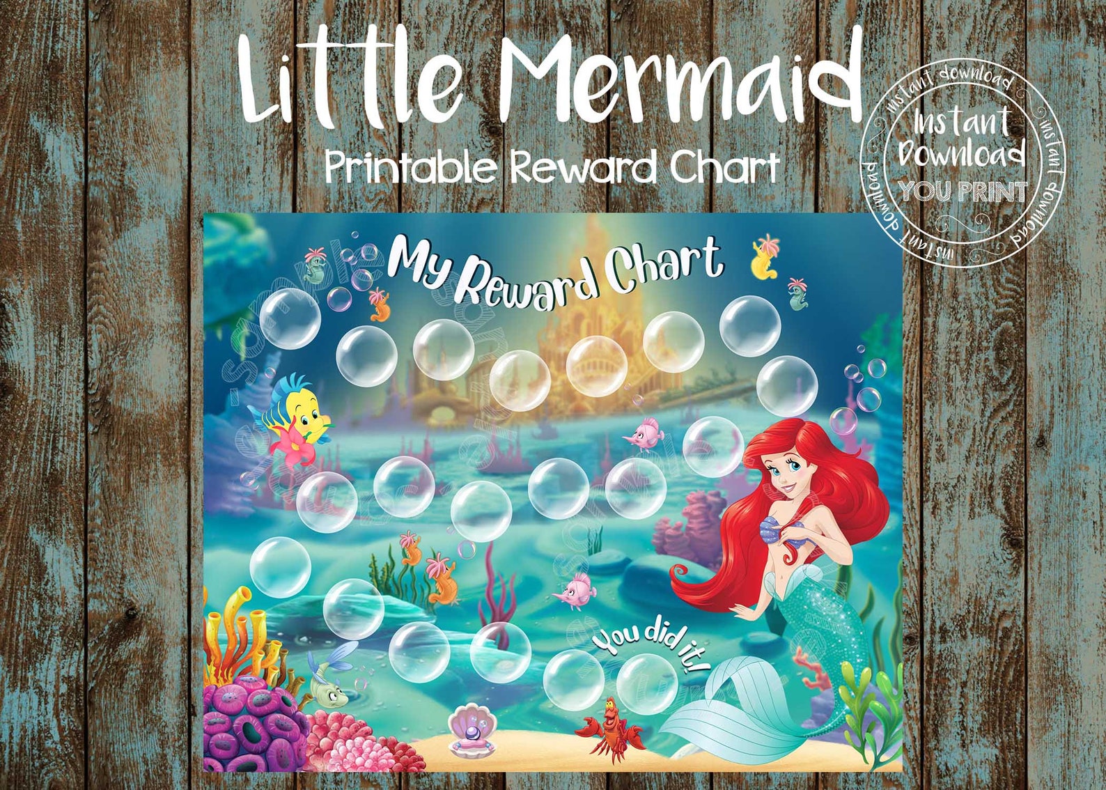Printable Reward Chart Princess Ariel Reward Chart Disney | Etsy
