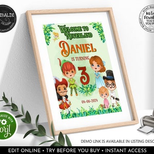 Editable Peter Pan Welcome Sign Neverland Sign Peter Pan Wendy Birthday ...