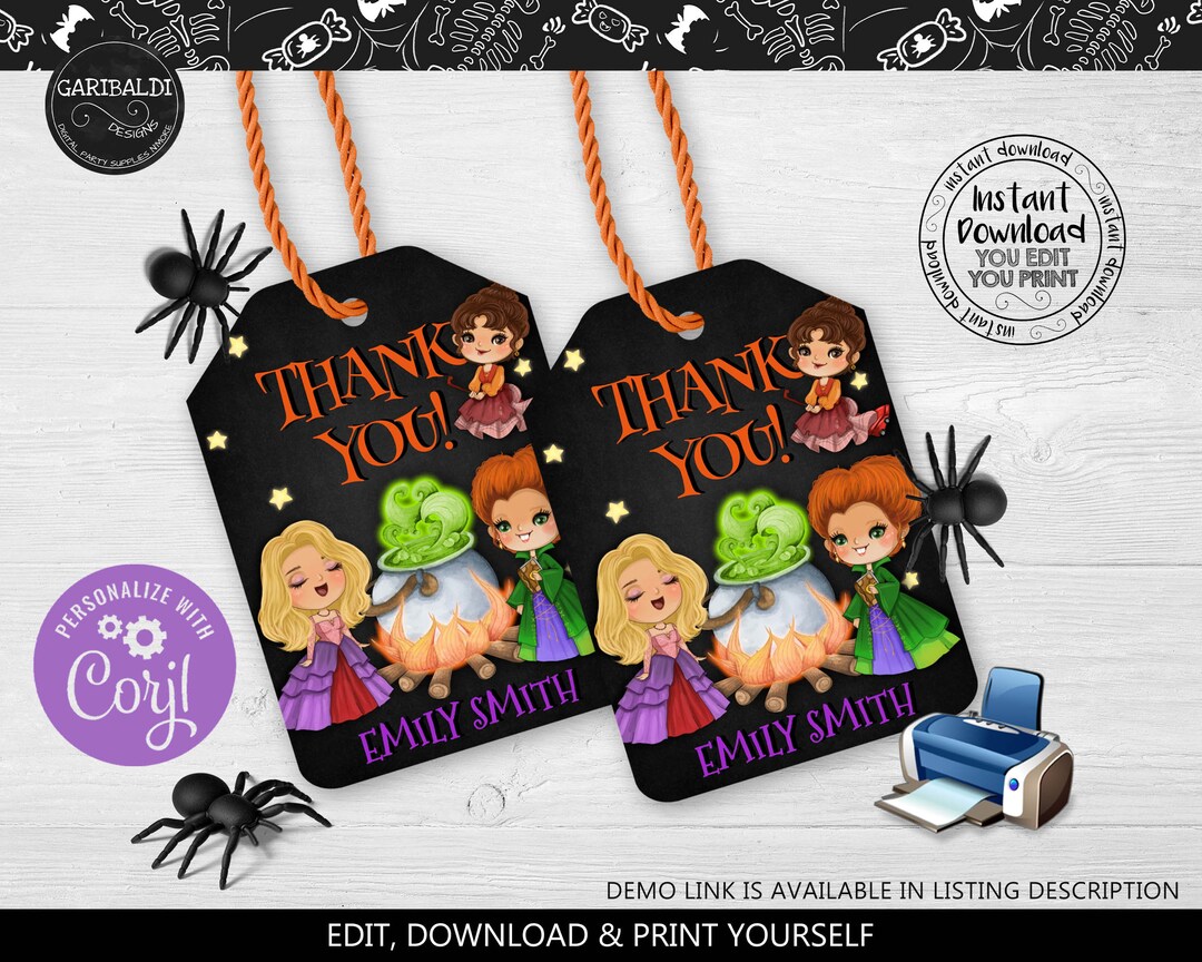 Editable Halloween Favor Tags Spooky Witch Gift Tags Printable ...