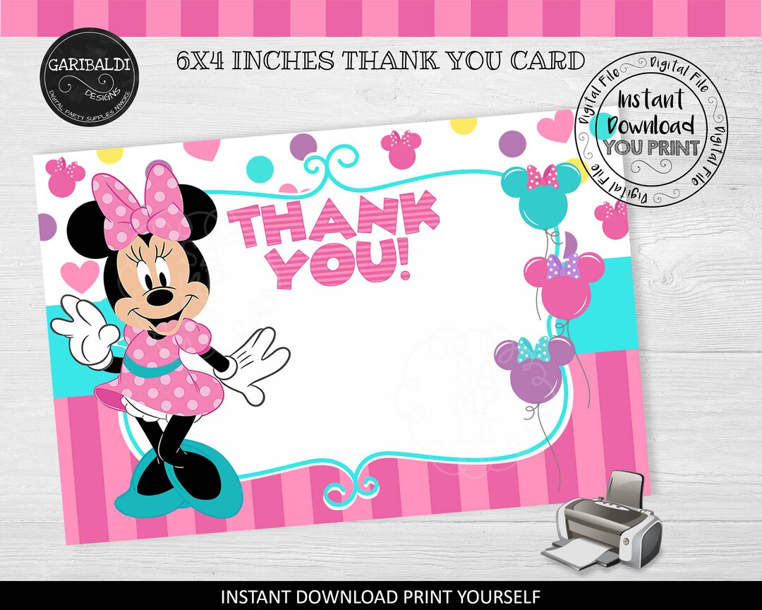 Instant Download Minnie Thank You Card Printable Minnie Thank You Note ...