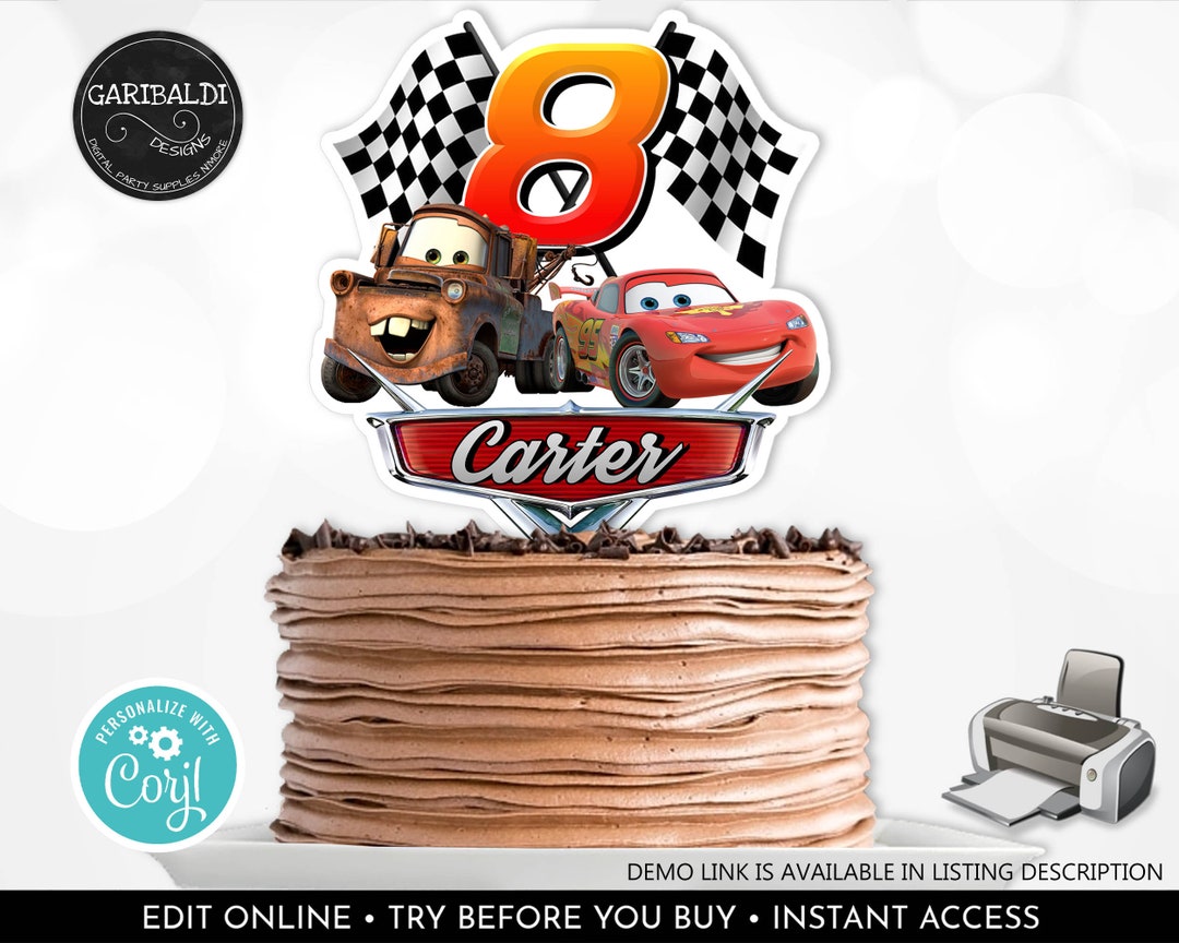 Editable Race Cars Eighth Birthday Cake Topper Cars 8th Birthday ...