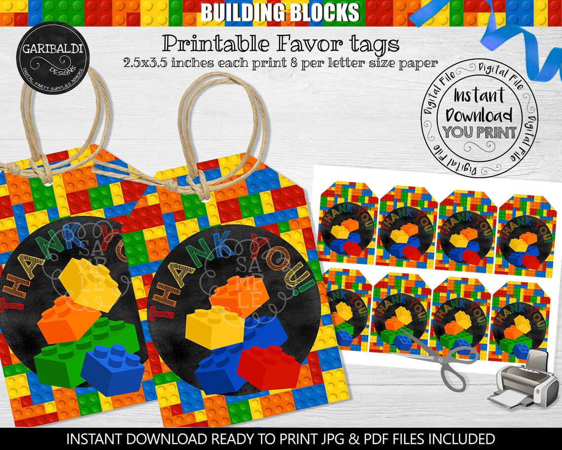 Building Blocks Favor Tags Building Blocks Gift Tags Building - Etsy