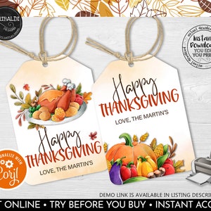 Editable Thanksgiving Favor Tags, Happy Thanksgiving Gift Tags ...