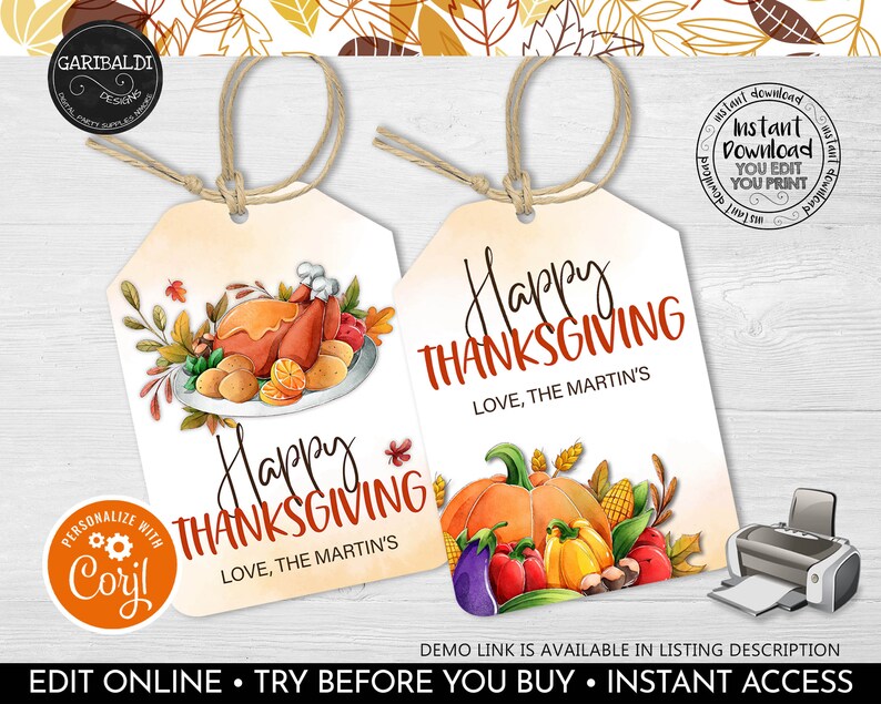 Editable Thanksgiving Favor Tags, Happy Thanksgiving Gift Tags ...