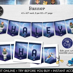 Editable Space Rangers Pennant Banner, Lightyear Banner, Outer Space ...