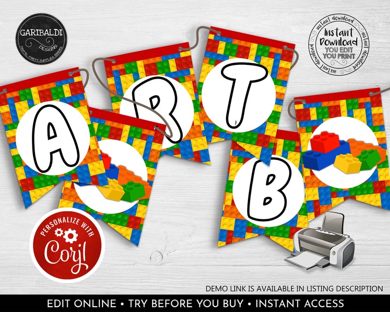Editable Building Blocks Pennant Banner Printable Building - Etsy