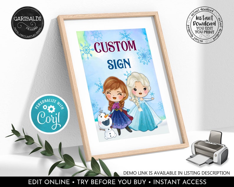 Frozen Sign Editable Forzen Custom Sign Snow Queen Birthday - Etsy