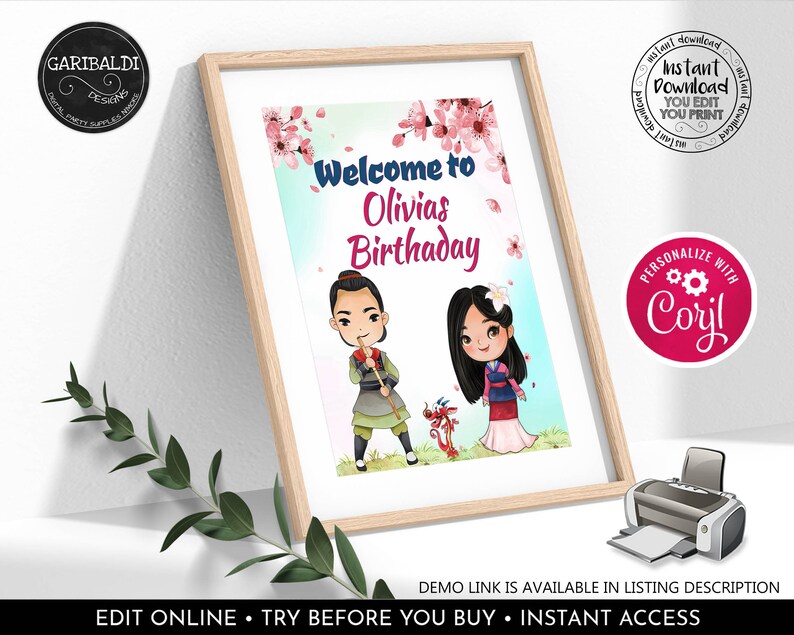 Editable Mulan Welcome Sign Mulan Birthday Party Sign Mulan Party ...