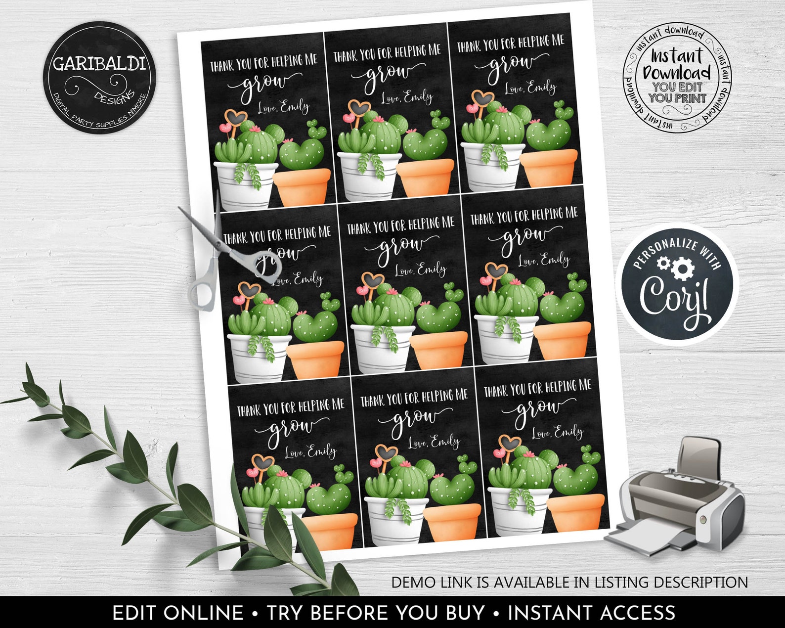 Editable Teacher Appreciation Tags Thank You for Helping Me Grow ...