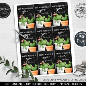 Editable Teacher Appreciation Tags Thank You for Helping Me Grow ...