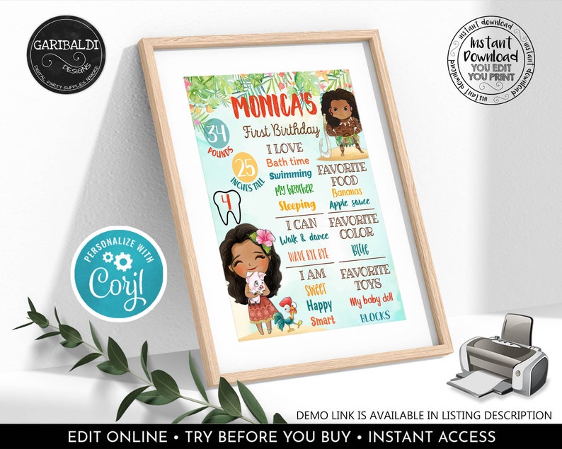 Editable Moana Milestone Board Luau Party Sign Hawaiian - Etsy