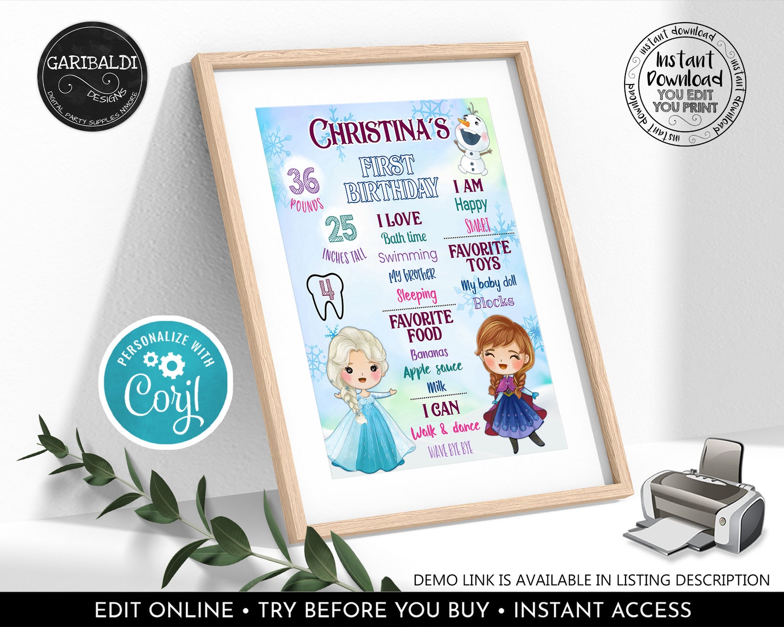 Frozen Milestone Board Editable Frozen Birthday Party Sign Printable ...