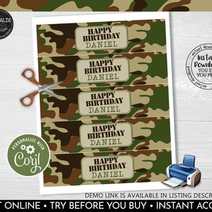 Editable Army Water Bottle Labels Printable Camouflage Water Labels ...