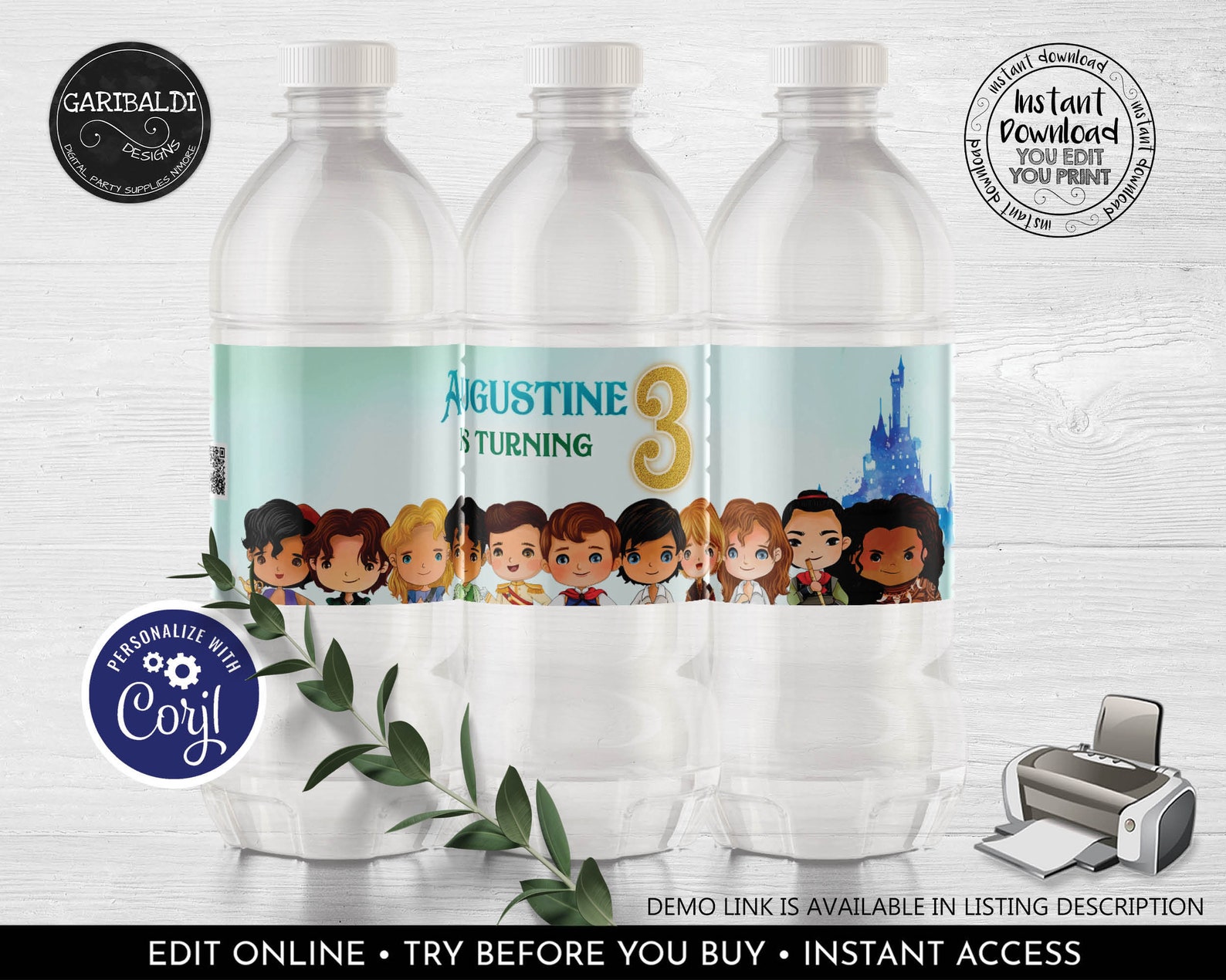 Editable Prince Water Bottle Labels Prince Birthday Party Favors Royal ...