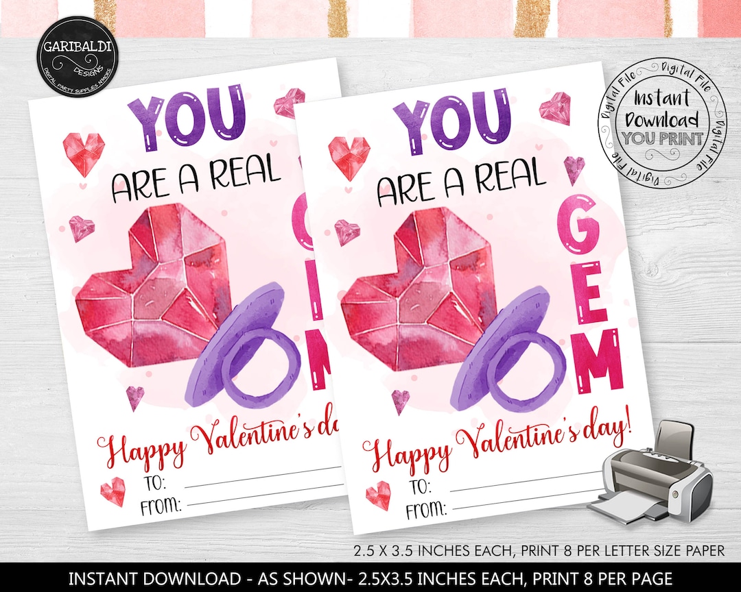 Printable You're a Gem Valentine's Day Cards, Gem Valentine's Day Tags ...