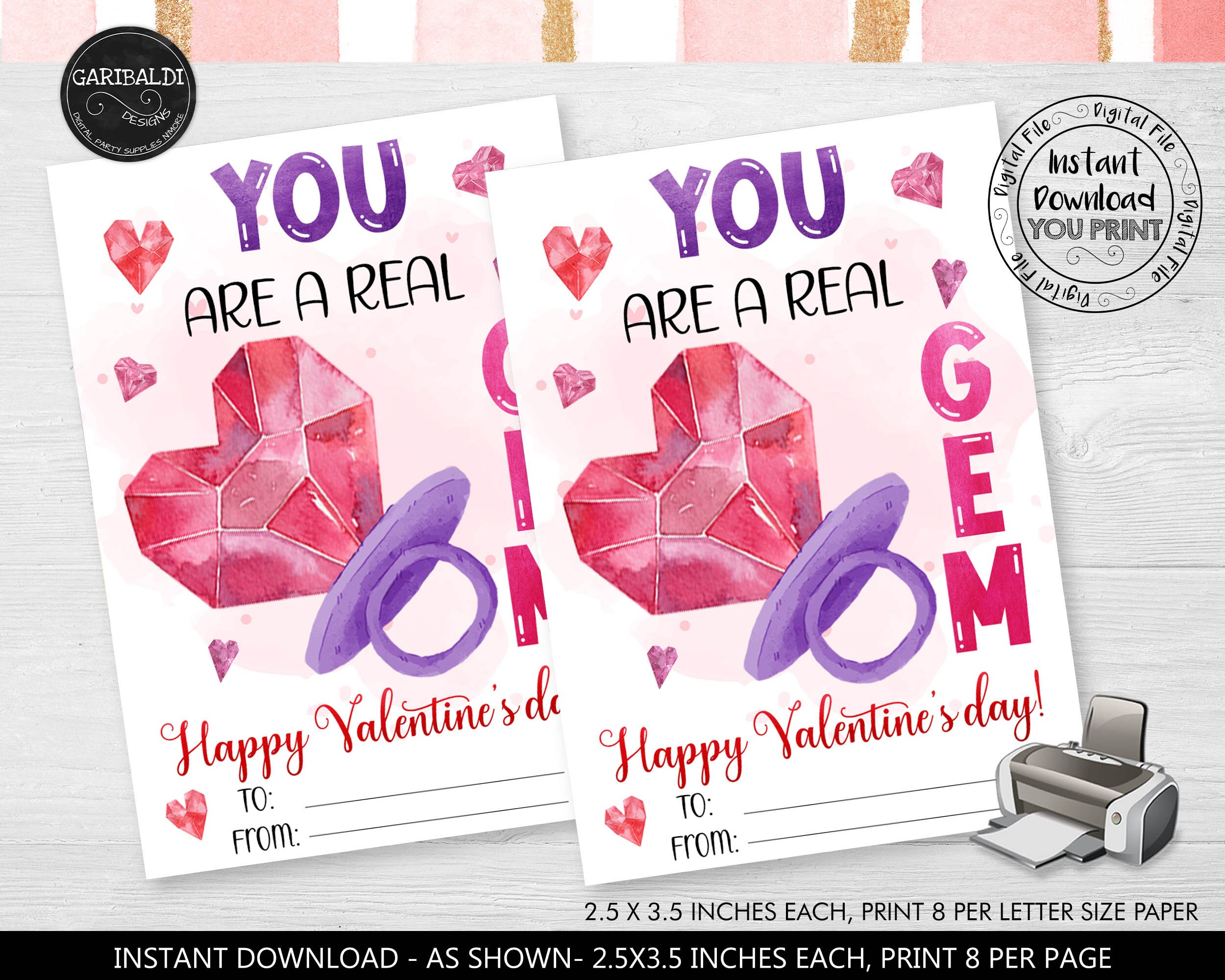 Printable You're a Gem Valentine's Day Cards, Gem Valentine's Day Tags ...