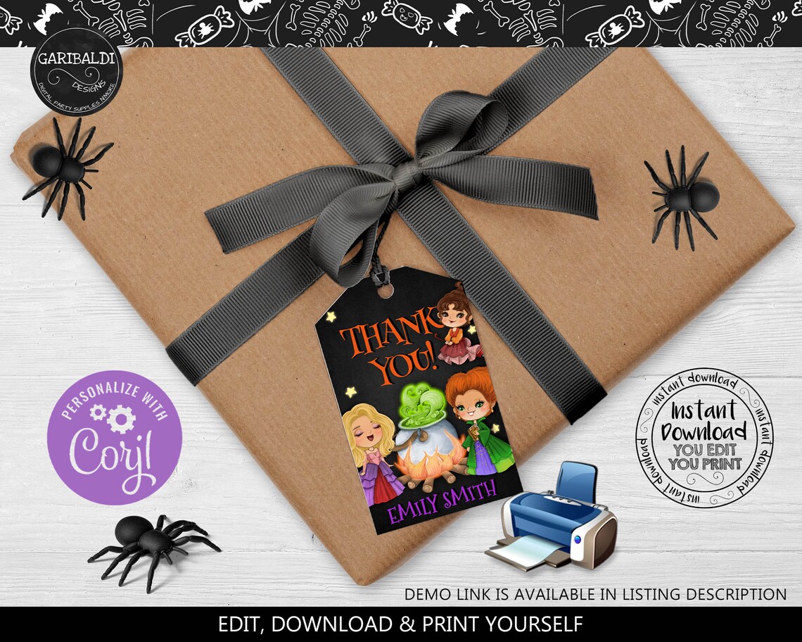 Editable Halloween Favor Tags Spooky Witch Gift Tags Printable ...