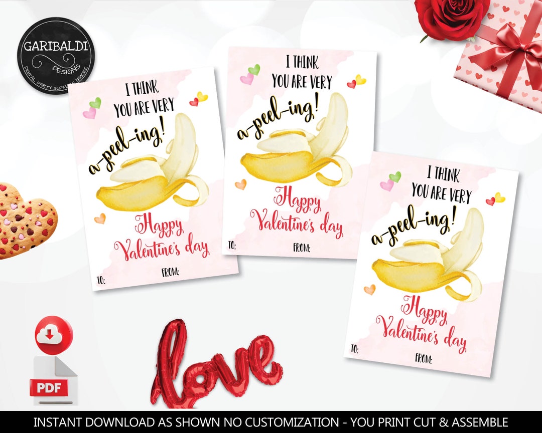 Printable Valentine's Day Cards Banana Valentine's Day School Teacher ...