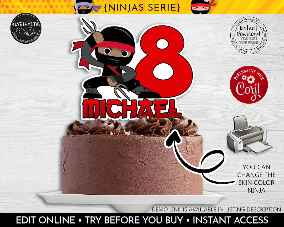 Editable Ninja Boy Cake Topper Instant Download Ninja T-shirt Transfer ...