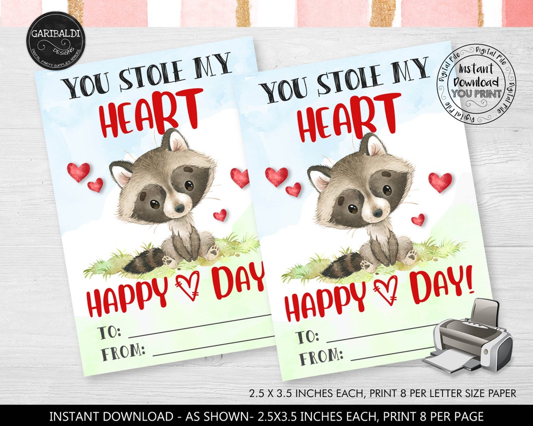 Cartoline di San Valentino stampabili Cartolina di San Valentino Racoon ...