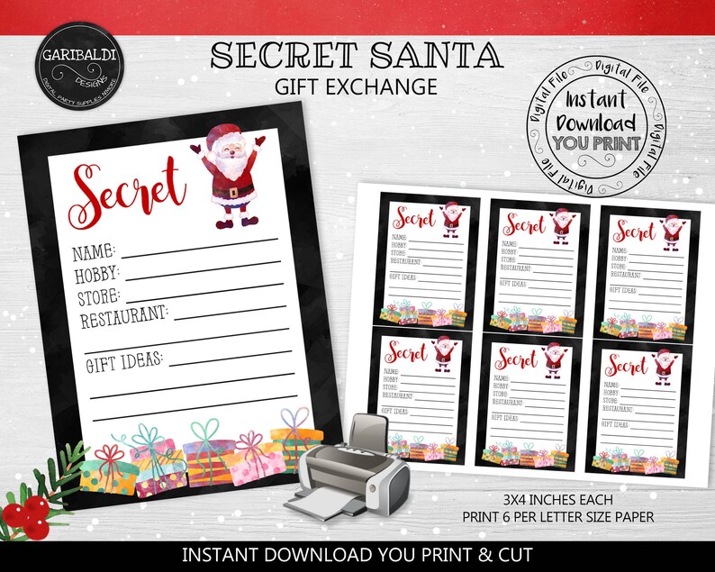Secret Santa Questionnaire Card Secret Santa Printable Cards - Etsy