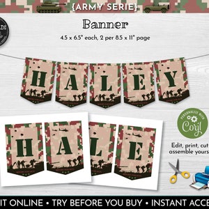 Editable Army Pennant Banner Printable Soldier Banner Military Birthday ...
