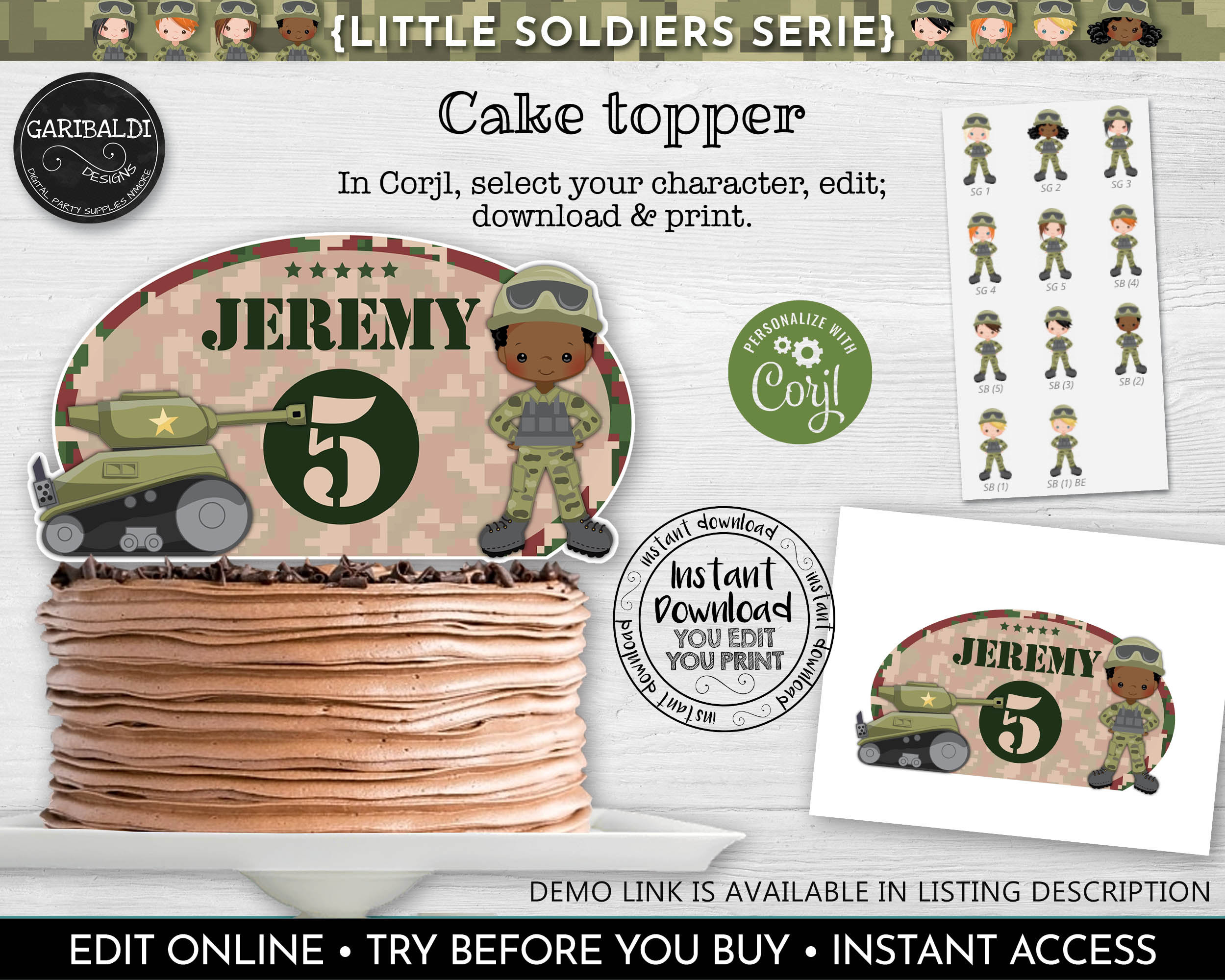 Editable Soldier Cake Topper Printable Army Cake Topper - Etsy México