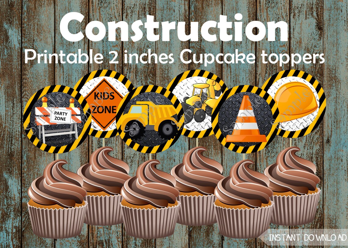 Construction Cupcake Toppers Construction Printable Cupcake | Etsy