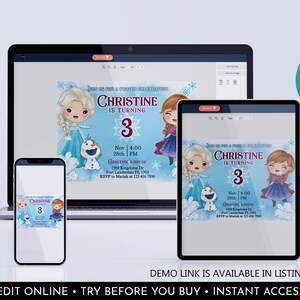 Frozen Party Invitation Editable Frozen Invite Winter Princess Birthday ...