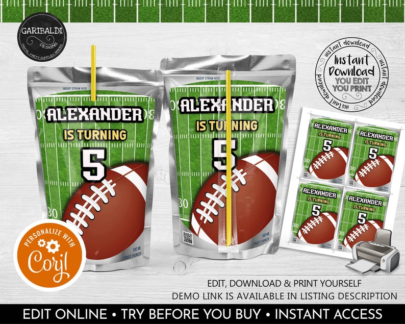 Editable Football Juice Pouch Labels Template Football Juice - Etsy