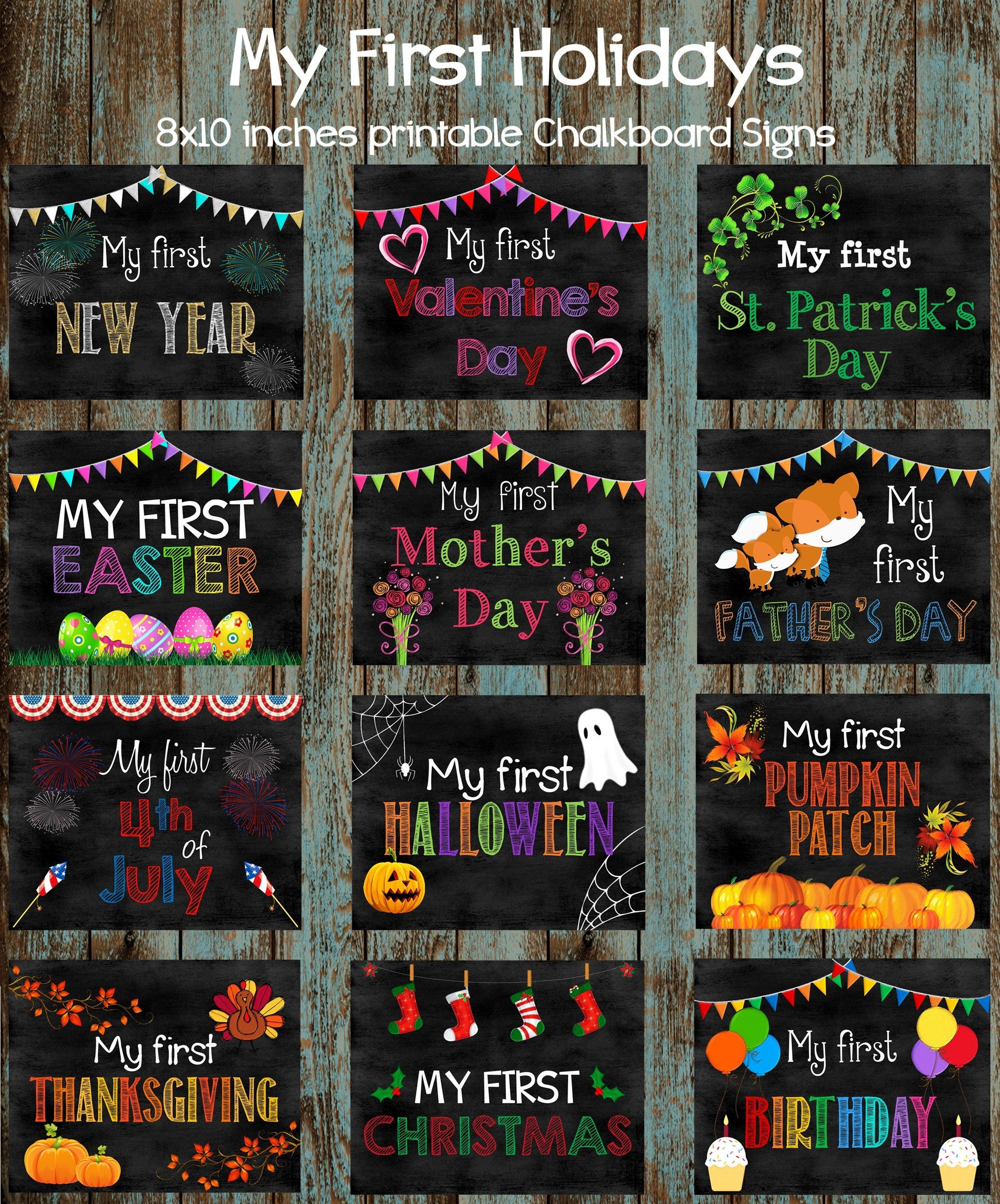 Printable Baby's First Year Holidays Chalkboard Signs My First Year ...
