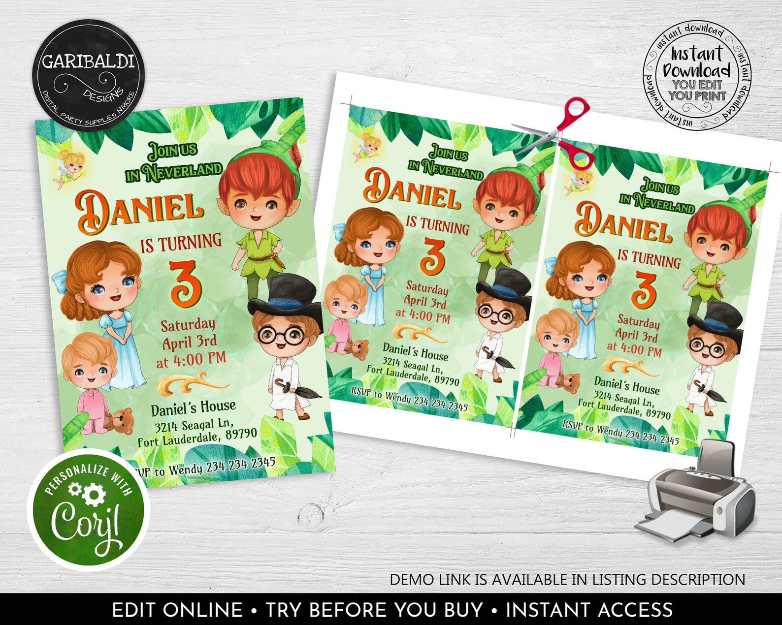 Peter Pan Invitation Self Editable Peter Pan Birthday Party Invitation ...