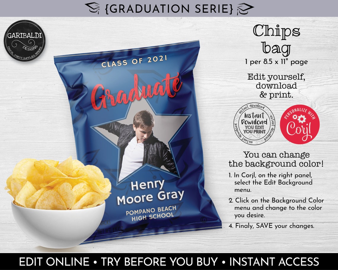 Graduation Chip Bag Template Editable Chip Bag Instant | Etsy
