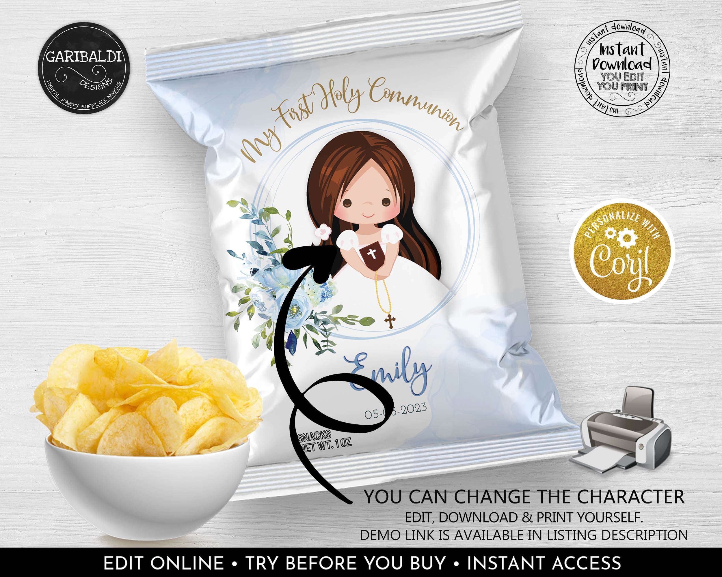 Editable First Communion Chip Bag Wrapper Printable Potato Chip Bag ...