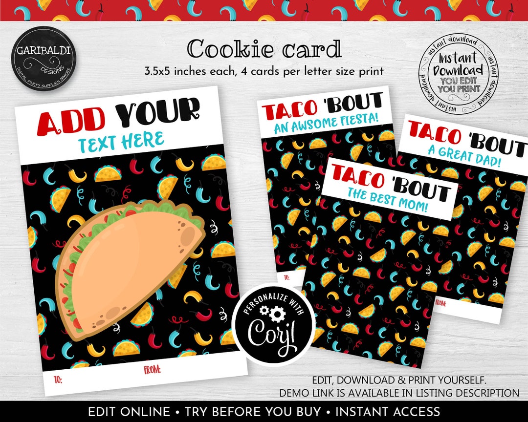 Editable Mexican Fiesta Cookie Card, Cinco De Mayo Cookie Card ...