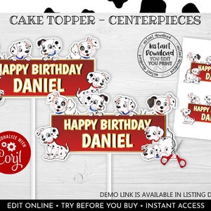 Editable Dalmatians Cake Topper, Printable Puppy Dog Centerpieces ...