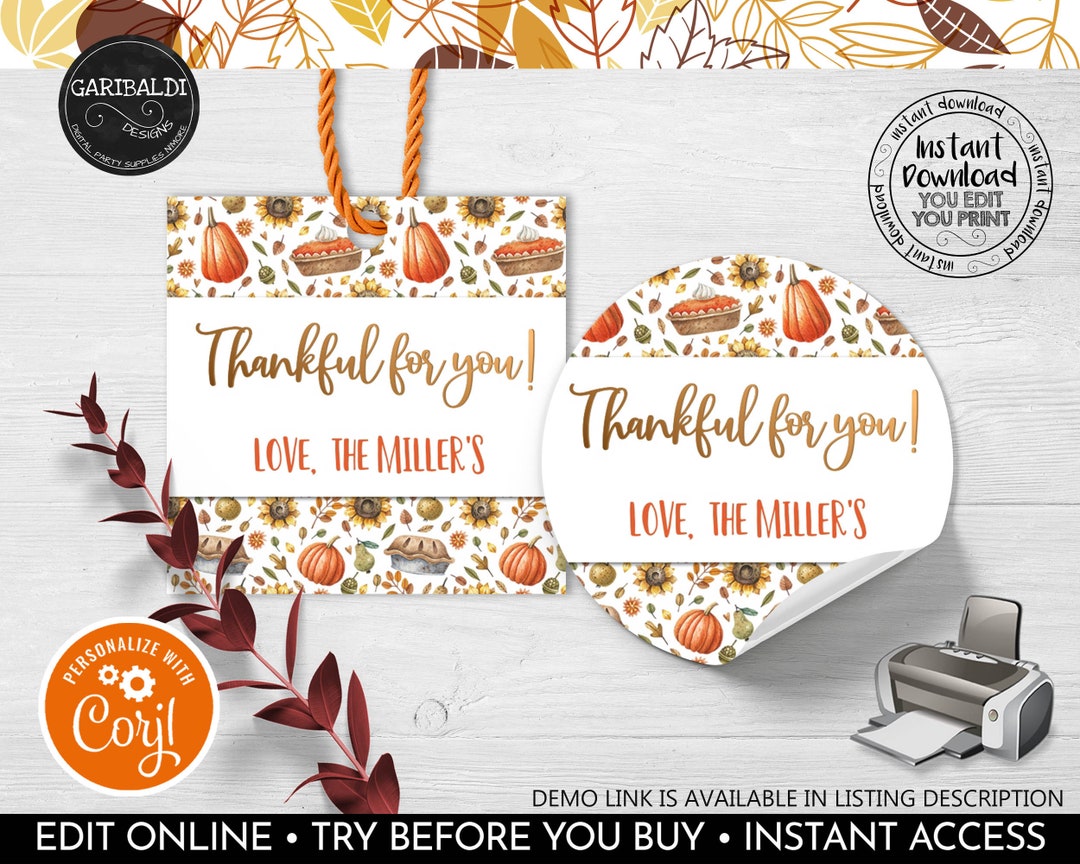Editable Happy Fall Tags Thanksgiving Gift Tags Printable Pumpkin ...