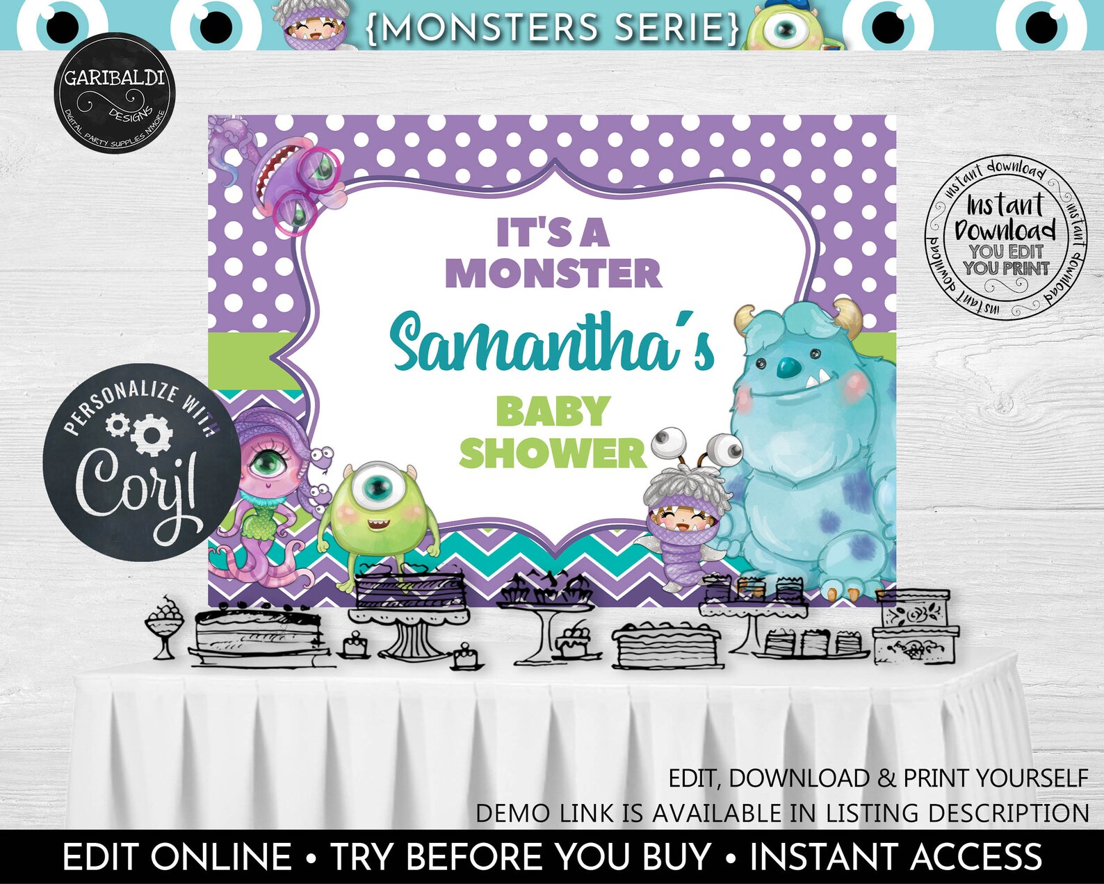 Editable Monsters Backdrop Banner, Printable Cute Monsters Backdrop ...