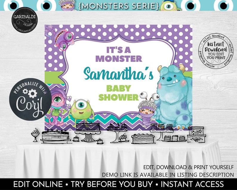 Editable Monsters Backdrop Banner Printable Cute Monsters - Etsy