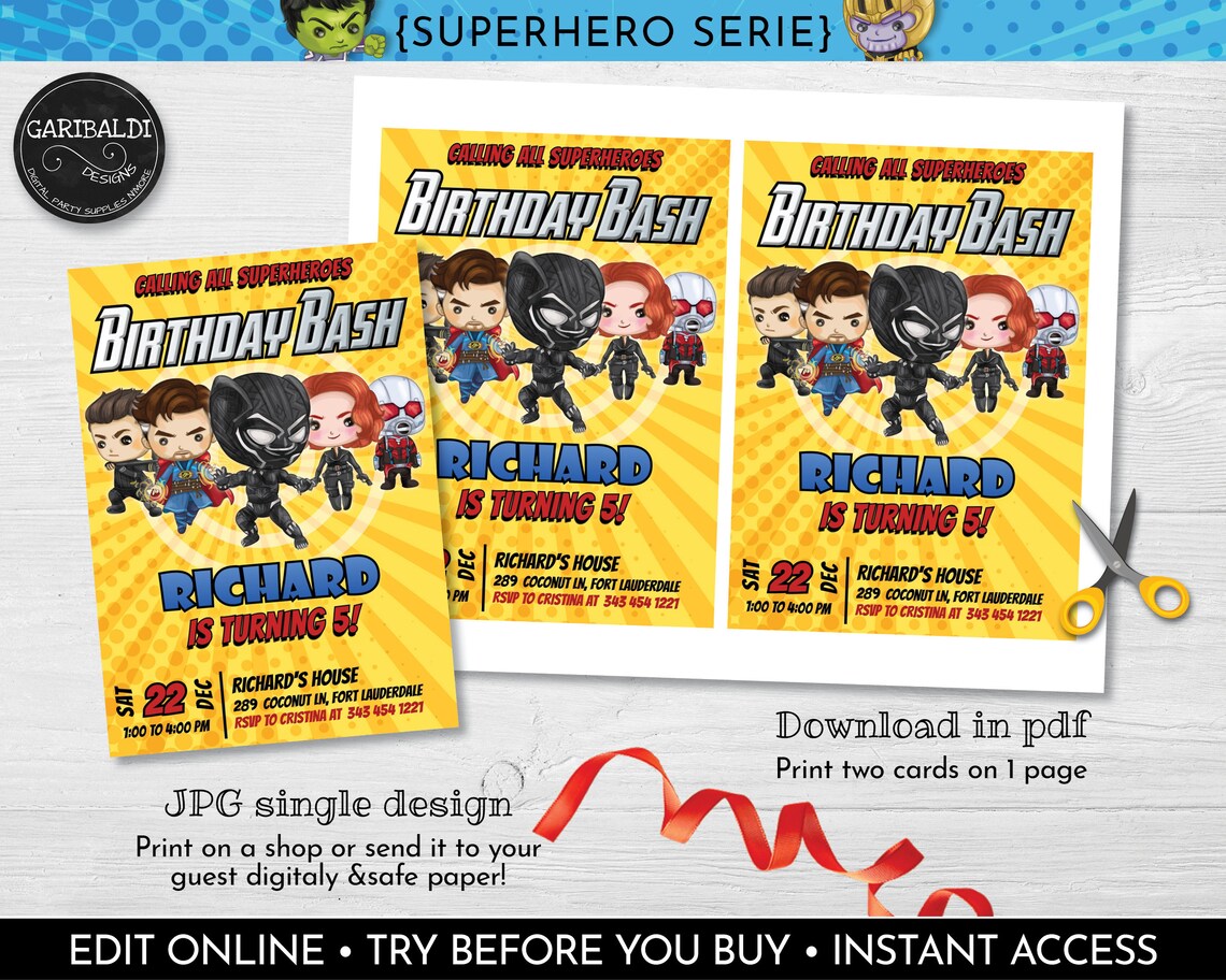 Editable Superhero Invitation Instant Download Superhero | Etsy