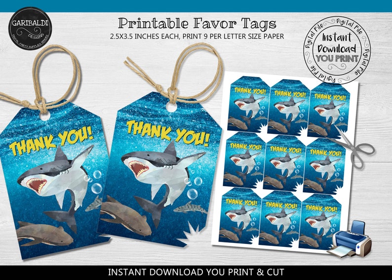 Shark Favor Tags Shark Gift Tags Shark Party Tags Shark - Etsy