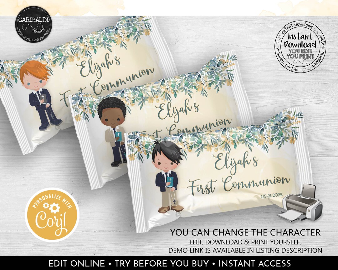 First Communion Rice Treat Wrapper Editable Boy First Communion Candy ...