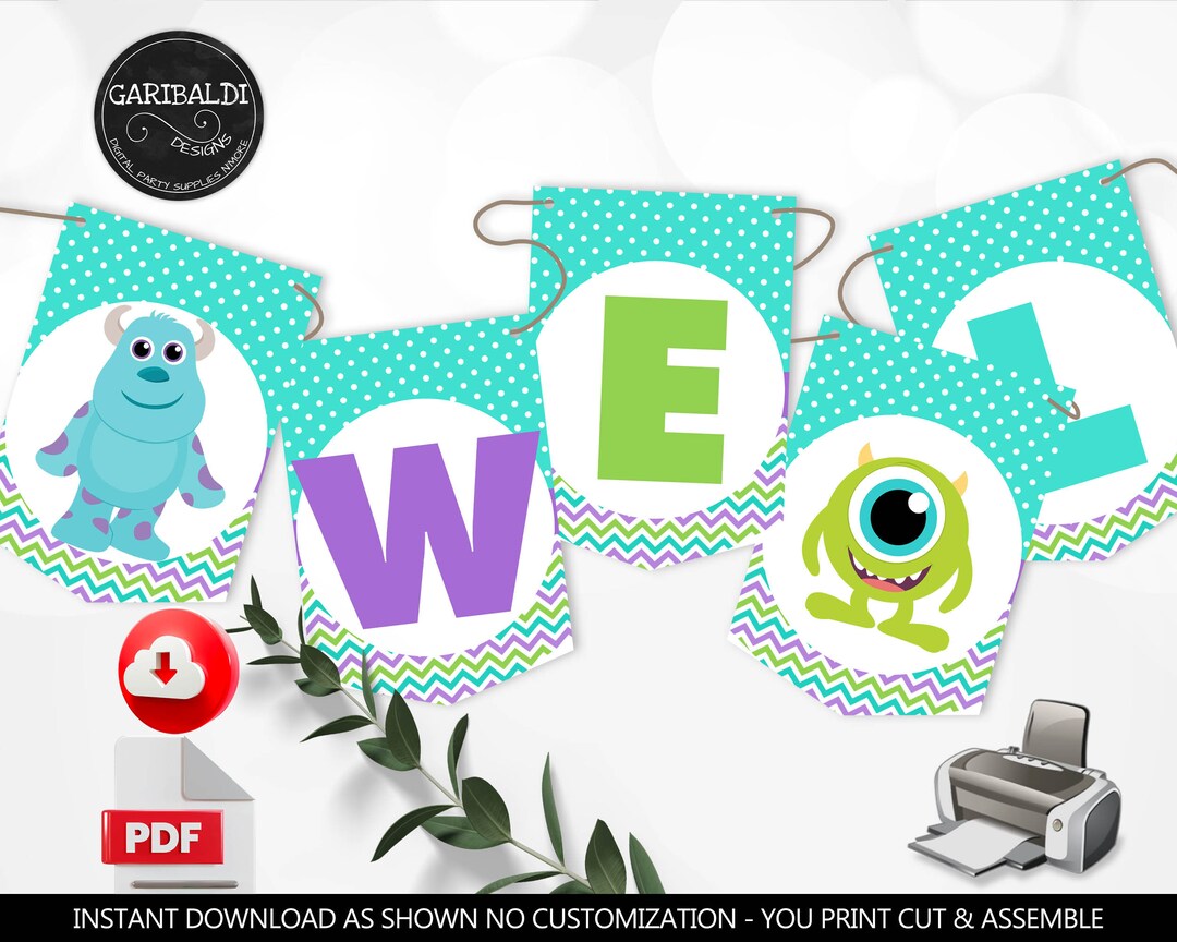 Monsters Welcome Baby Banner Baby Shower Banner Monsters Baby Shower ...