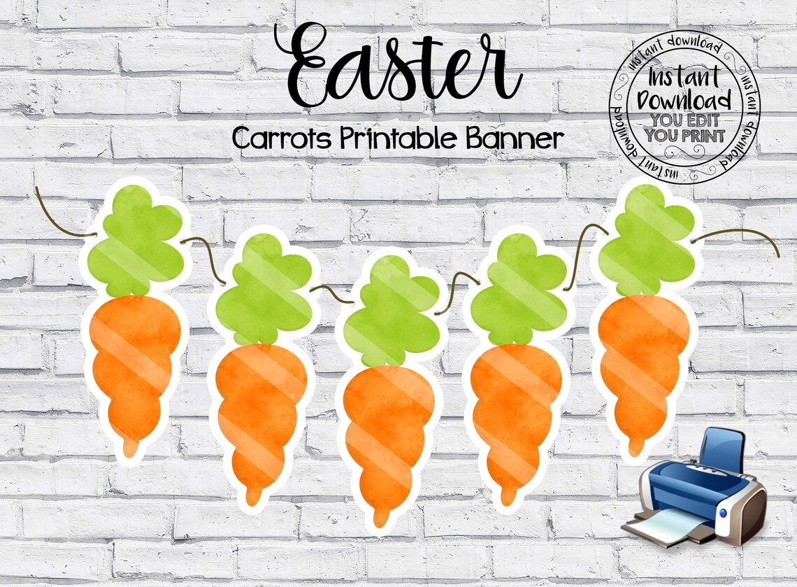 Printable Easter Banner Printable Carrot Banner Easter INSTANT DOWNLOAD ...