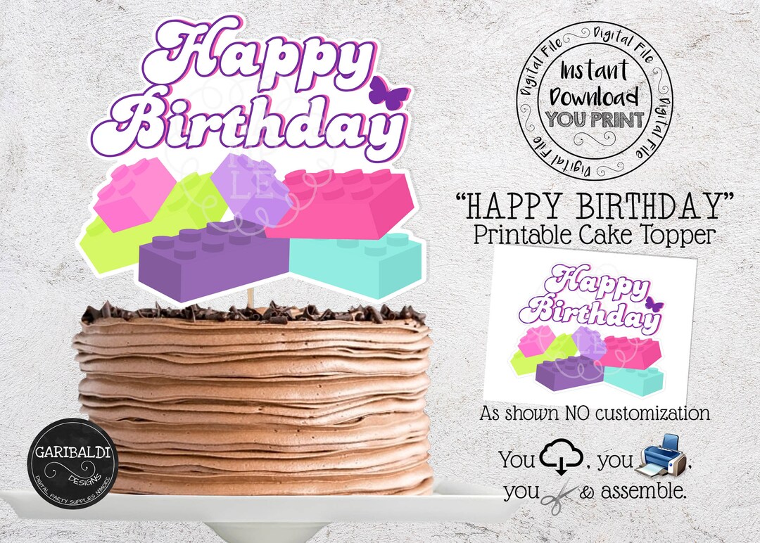 Printable Building Blocks Cake Topper Girl Building Blocks Centerpieces ...