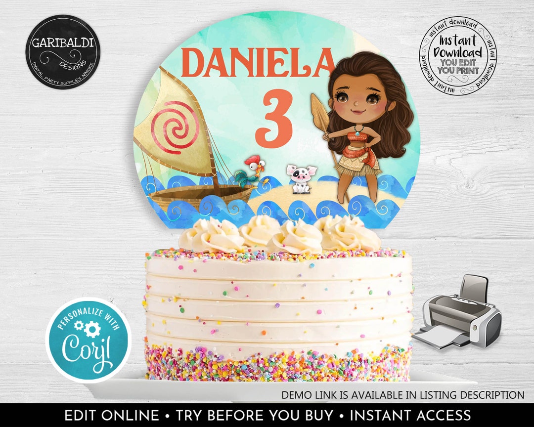 Moana Cake Topper Editable Moana Centerpieces Instant Download Hawaiian ...