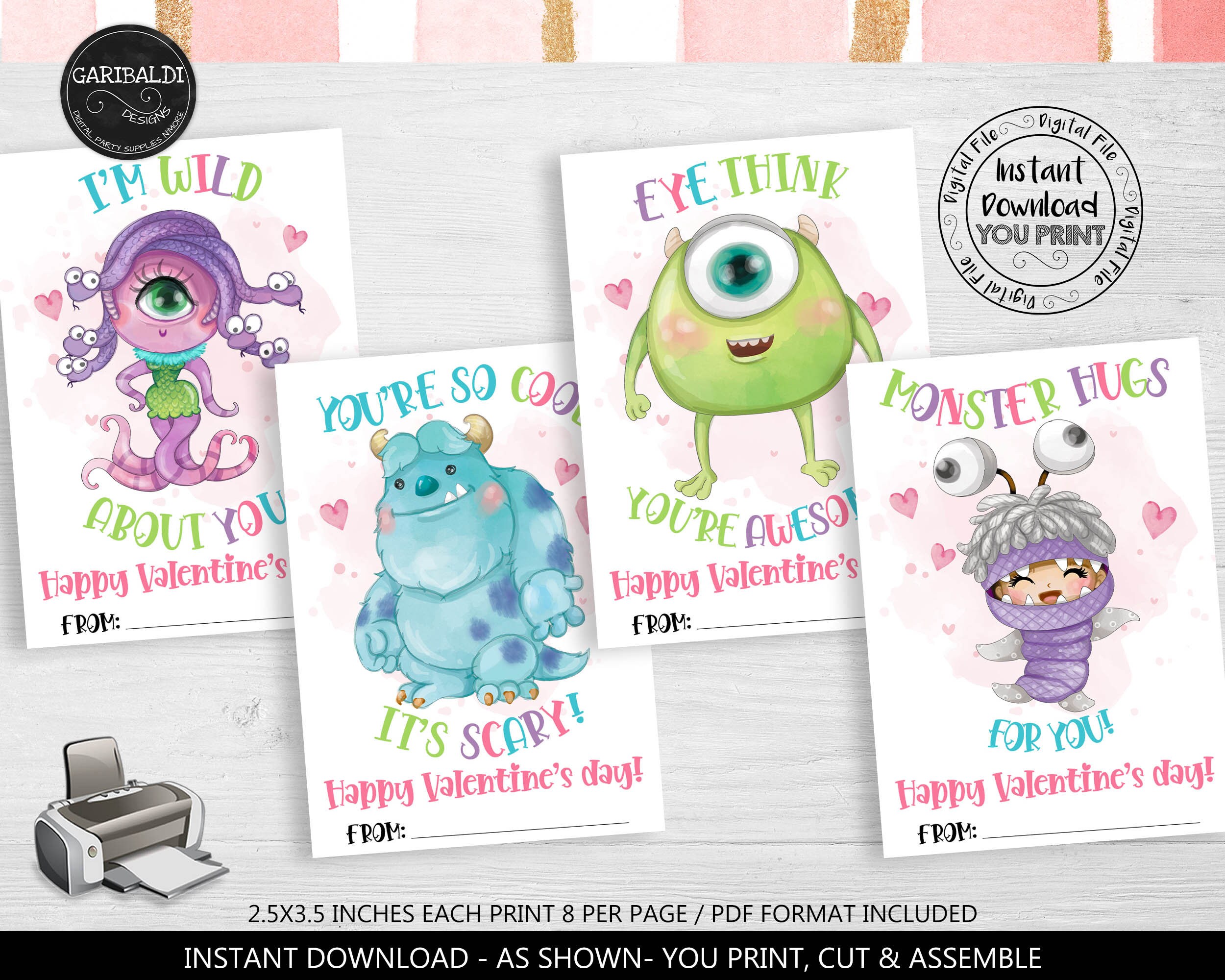 Monsters Valentine's Day Cards Printable Valentine's Day Monster Tags ...